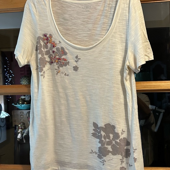 LOFT | Tops | Loft Cream Color Tshirt With Patterns | Poshmark